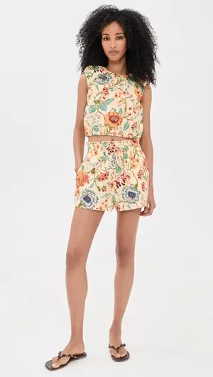 Ulla Johnson Marnie Cotton Floral Print Shorts - Abalone