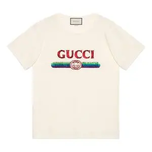 Gucci Sequined Letter Logo Oversized Short-sleeved Top - White