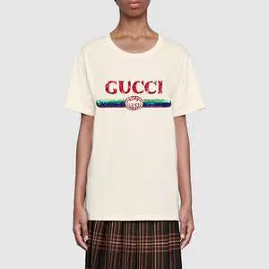 Gucci Sequined Letter Logo Oversized Short-sleeved Top - White