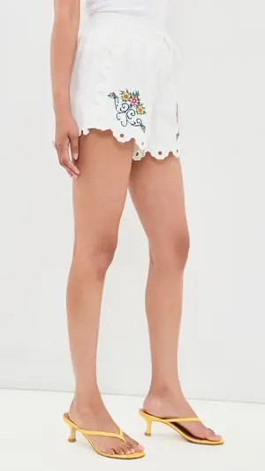 Moon River Scallop Floral Embroidered Shorts