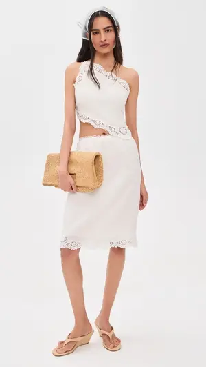 Posse Darya Lace Trim Linen Blend Skirt