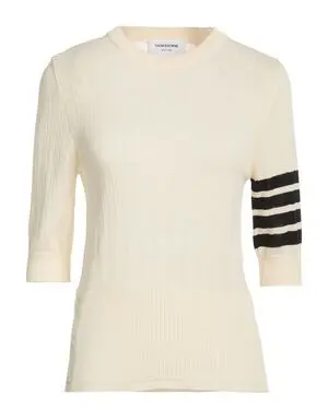Thom Browne Two-tone Crewneck Sweater With 3/4 Sleeves - White