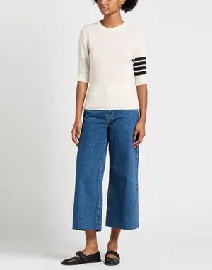 Thom Browne Two-tone Crewneck Sweater With 3/4 Sleeves - White