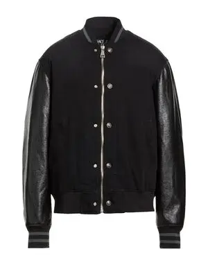 Versace Denim Bomber Jacket With Faux Leather Sleeves