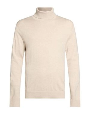 JACK & JONES Man Turtleneck Black Size M Cotton, Recycled Polyester Beige