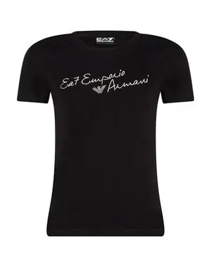 EA7 Cotton Elastane T-shirt With Embroidered Logo - Black