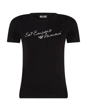 EA7 Cotton Elastane T-shirt With Embroidered Logo - Black