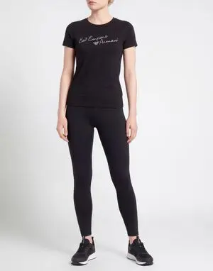 EA7 Cotton Elastane T-shirt With Embroidered Logo - Black