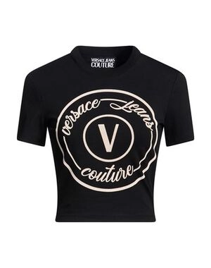 Versace Cropped Cotton T-shirt With Logo Print - Black