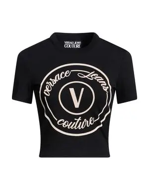 Versace Cropped Cotton T-shirt With Logo Print - Black