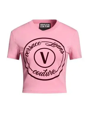 Versace Cropped Cotton T-shirt With Logo Print - Pink