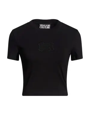 Versace Cropped Cotton T-shirt With Appliqués - Black