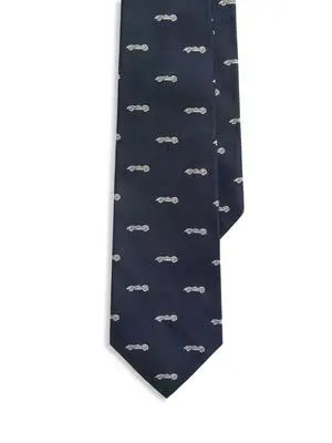 Ralph Lauren Purple Label Silk Automobile Motif Neck Tie - Blue