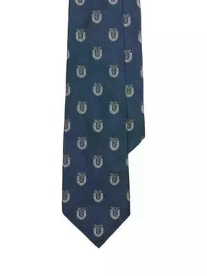 Ralph Lauren Purple Label Silk Jacquard Crest Motif Tie - Blue