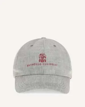 Brunello Cucinelli Baseball Cap In Linen And Virgin Wool Ale - Grey