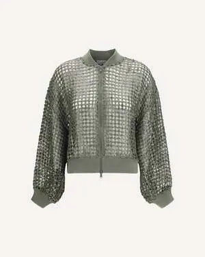 Brunello Cucinelli Solk And Linen Dazzling Net Ebroidery Cardigan Feale - Green