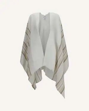Brunello Cucinelli Open Poncho In Linen, Cashmere, And Silk Blend With Sequins And Fringe - Beige