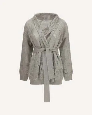 Brunello Cucinelli Cotton And Linen Open-front Cardigan With Sequins