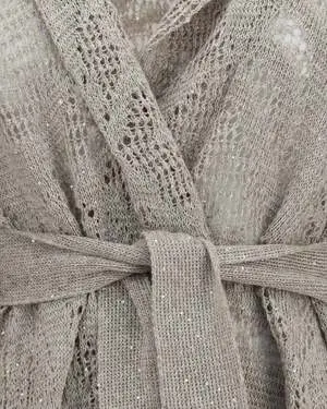 Brunello Cucinelli Cotton And Linen Open-front Cardigan With Sequins