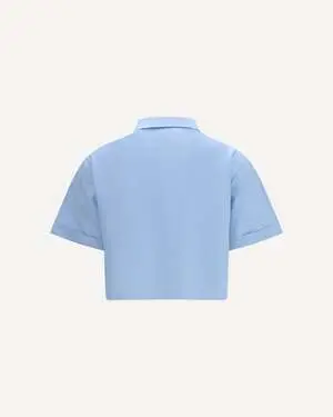 Miu Miu Cropped Poplin Shirt With Ruffle Details - Light Blue