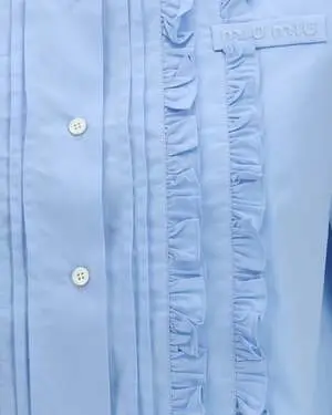Miu Miu Cropped Poplin Shirt With Ruffle Details - Light Blue