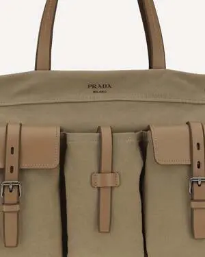 Prada Route Tote Bag In Canvas And Leather