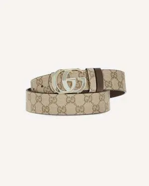 Gucci Reversible Gg Marmont Belt With Gold-tone Double G Buckle - Beige