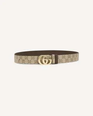 Gucci Reversible Gg Marmont Belt With Gold-tone Double G Buckle - Beige