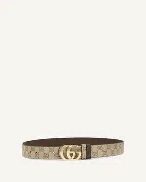 Gucci Reversible Gg Marmont Belt With Gold-tone Double G Buckle - Beige