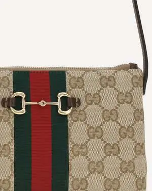 Gucci Gg Print Shoulder Bag With Horsebit Detail - Beige