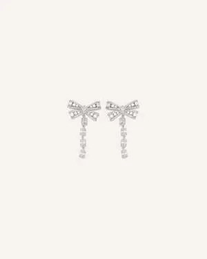SELF-PORTRAIT Crystal Bow Drop Earrings - Silver