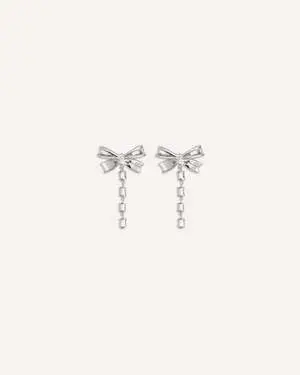 SELF-PORTRAIT Crystal Bow Drop Earrings - Silver
