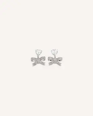 SELF-PORTRAIT Crystal Bow Earrings - Silver