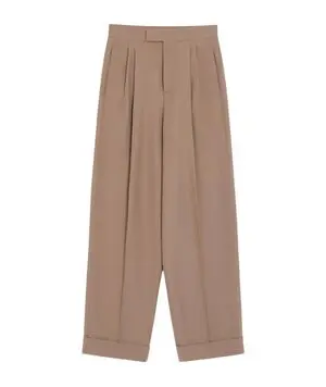 Valentino Garavani Wide Fit Cuffed Natté Wool Pants - Neutrals