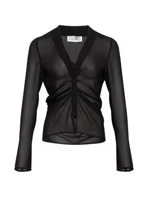 MAISON MARGIELA Gathered Chiffon V-neck Top - Black
