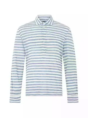 Fedeli Striped Long-sleeve Polo Shirt - Blue