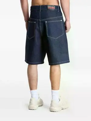 PLEASURES Skull Embroidered Denim Shorts