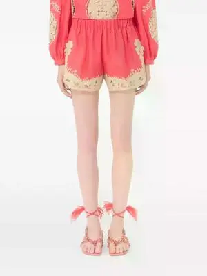 Valentino Garavani Couture Linen Shorts With Macramé Embroidery