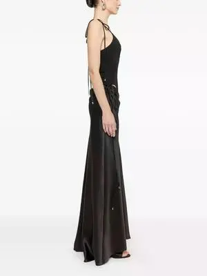 NISSA Draped Satin Maxi Dress With Integrated Bodysuit