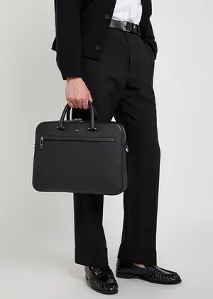 BOSS Grained Leather Briefcase With Logo Detail