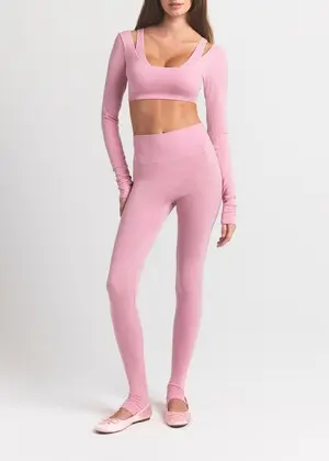 SKIMS Cropped Ribbed Wool-blend Long Sleeve Top - Pink