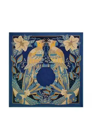 FERRAGAMO Parrots Print Cashmere Shawl - Blue