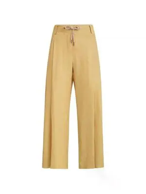 Brunello Cucinelli Drawstring Linen Trousers With Monili Detail - Yellow