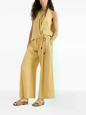 Brunello Cucinelli Drawstring Linen Trousers With Monili Detail - Yellow