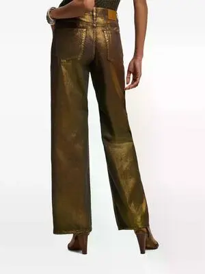 Ralph Lauren Metallic Bronze Foil Finish Wide-leg Jeans