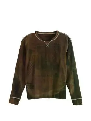 SAITOS Graphic-print Waffle-knit T-shirt - Brown