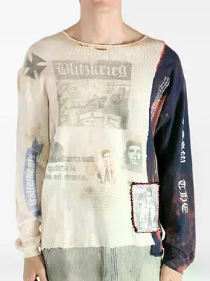SAITOS Graphic-print Panelled T-shirt - Neutrals