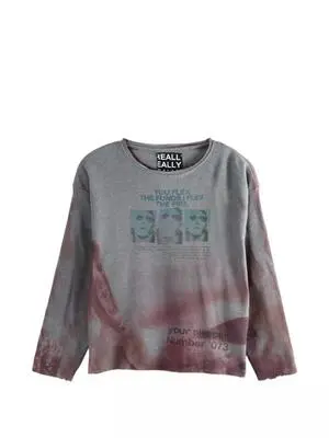 SAITOS Graphic-print Waffle-knit T-shirt - Grey