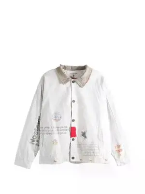 SAITOS Graphic-print Patch-detail Cotton Jacket - Grey