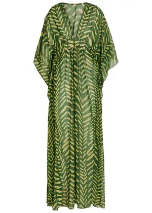 Johanna Ortiz Secret Garden Patterned Georgette Maxi Kaftan Dress - Green